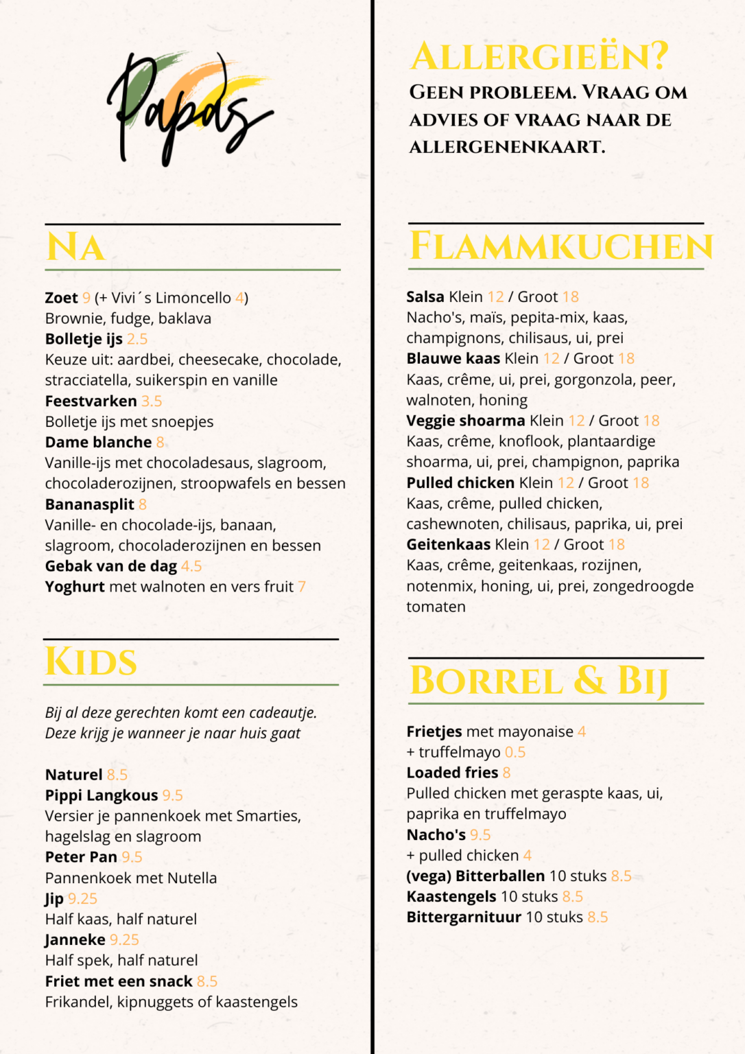 Menu – Papa's Pannenkoeken