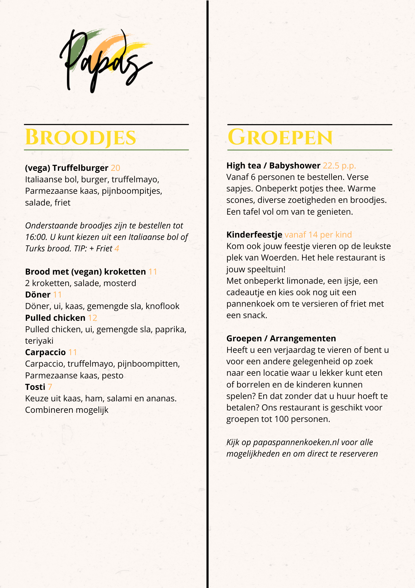 Menu – Papa's Pannenkoeken